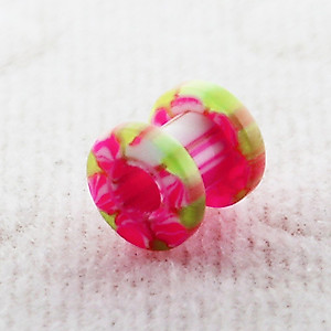 6MM Colorful Pink Marble UV Ear Flesh Tunnel - Sold by Piece
