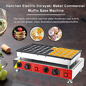 Hanchen Electric Dorayaki Maker Commercial Muffin Bake Machine 50Pcs Double Switch Poffertjes Grill Dutch Mini Pancake Maker Non-stick Surface for Bakery Home and Kitchen Restaurant Leisure Snack Bar (110v 60Hz American Plug)