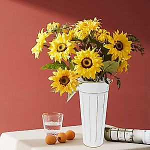 AULESET Galvanized Vase 12" Metal Flower Bucket Tin Vases for Home Decor,Farmhouse,Set of 4,White