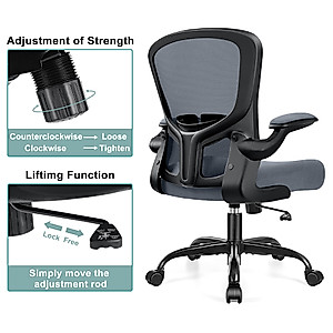 Brick Attic Ergonomic Office Chair, Lumbar Support Desk Chair with Flip-up Armrest and Breathable Mesh, Height Adjustable Swivel Office Chair Darkgray