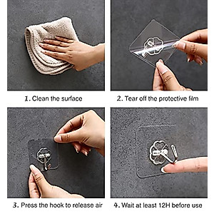 JelKen Wall Hooks, 12 Pack Heavy Duty 22lb(Max) Self Adhesive Hooks, Transparent Sticky Hooks for Kitchen Bathroom Office Closet, Hanging Coat Cloth Towel Key Decorations