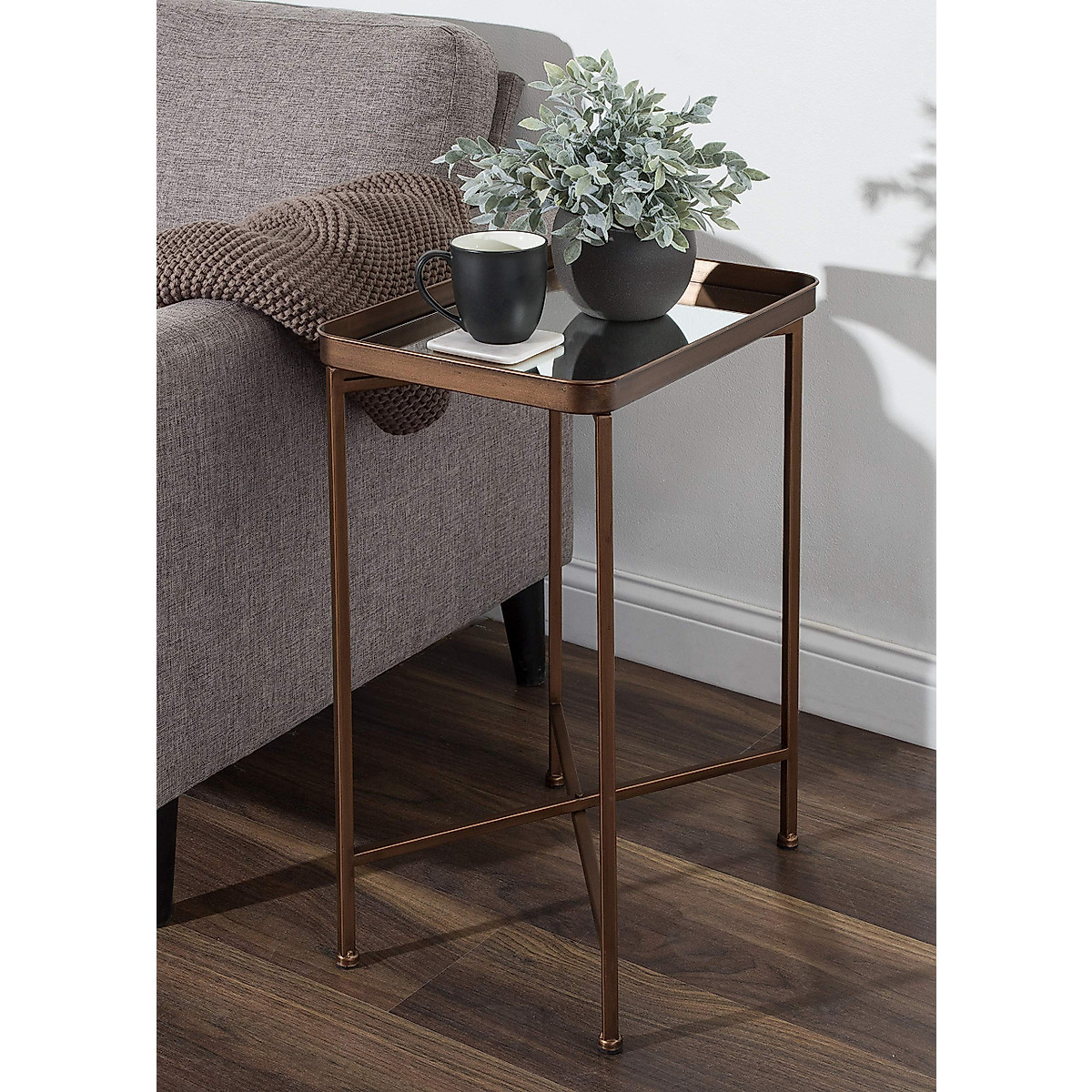 Kate and Laurel Celia Modern Mirrored Tray Side Table, 18 x 12 x 26, Dark Bronze, Foldable Rectangular End Table for Storage and Display