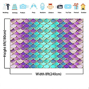 Avezano Mermaid Backdrops for Girls Birthday Glitter Mermaid Scales Princess Baby Shower Party Decorations Photo Booth Studio Props Banner 8x6ft