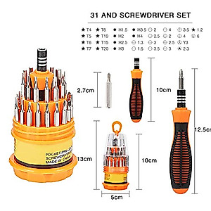31 in 1 Magnetic Screwdriver Set with Non-Slip Handle, Small Screwdrivers Repair Tool Kit for iPhone, iPad, Computer, Watch, Glasses, Camera, Electronic