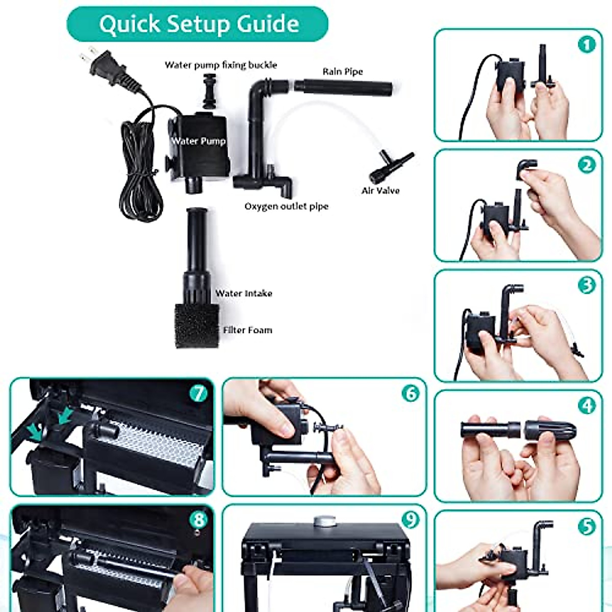 iPriro Glass Betta Aquarium Starter Kits Fish Tank with LED Light and Temp Display 1.5 Gallon, Top Filtration, Gravel Cleaners, Cleaner Tool 4 in 1