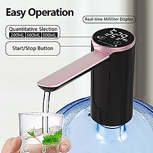 BIMVER Quantitative Water Dispenser for 5 Gallon Bottle, Upgraded LED Display Touch Button 3 Quantitative Settings Drinking Water Pump, Type C Charging Foldable Low Noise Dispenser for 2-5 Gallon Jugs