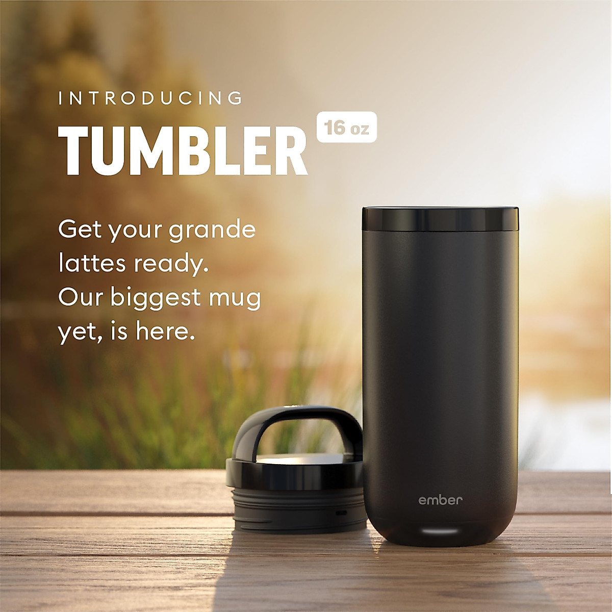 Ember Tumbler, Temperature Control Travel Mug, Stainless Steel, App-Controlled Heated Coffee Mug with 3-Hour Battery Life, Slate Black, 16 Oz