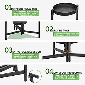 iDavosic.ly 5 Tier Metal Plant Stand for Indoor Outdoor, Foldable Corner Tall Plant Shelf for Multiple Plants, Flower Pot Holder Display Stand for Living Room Balcony Garden Patio (Black)
