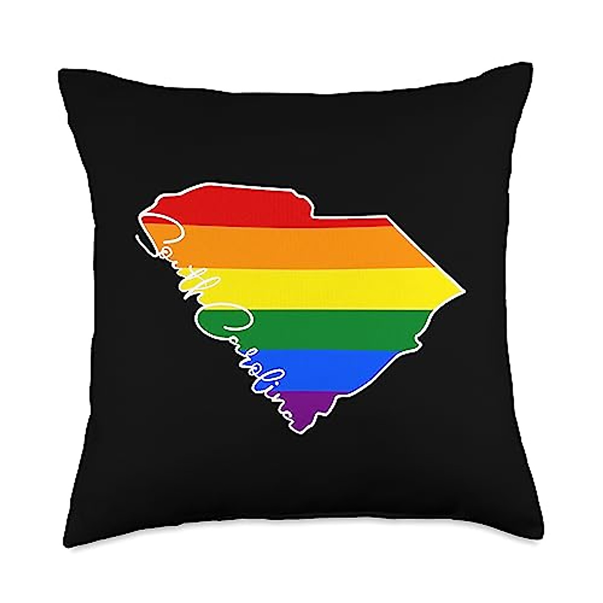South Carolina Map USA State Rainbow Pride Flag South Carolina Map USA State Rainbow Flag Pride Month Throw Pillow, 18x18, Multicolor