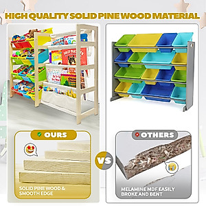 EXPERLAM Kids Toy Storage Organizer with Bookshelf - 12 Storage Bins 4-Tier Multipurpose Shelf to Organize Toys and Books for Kids Room, Playroom, Nursery Room