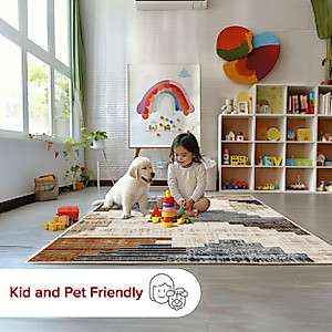 nuLOOM Fringed Performance Indoor Area Rug, Power Loomed, Easy Clean, Durable, Non-Shed, 3' x 5', Vanita Beige