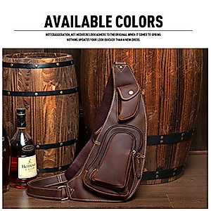 Leathario Men Leather Chest Bag Sling Bag Shoulder Bag Leather Crossbody Bag for Men