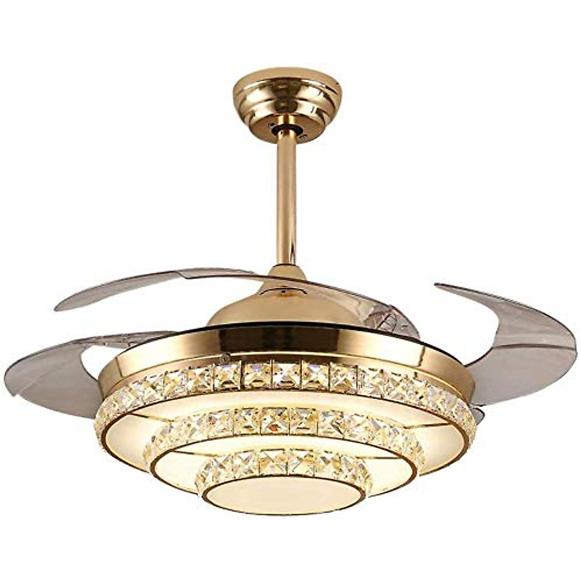 Lighting Groups 42 Inch Invisible Ceiling Fan with 3-Color Changing Light Remote Control Retractable Blades Fandelier for Living Room Dining Room Reversible Ceiling Fan with Indoor Lights (Gold D)