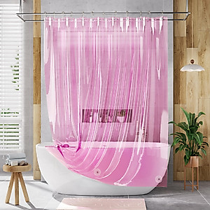 AmazerBath Shower Curtain Liner, 72x72 Transparent Hot Pink Shower Curtain Liner, Lightweight Plastic Shower Curtain Liner, Cute Waterproof Shower Liner for Bathroom with 3 Magnets & 12 Grommet Holes
