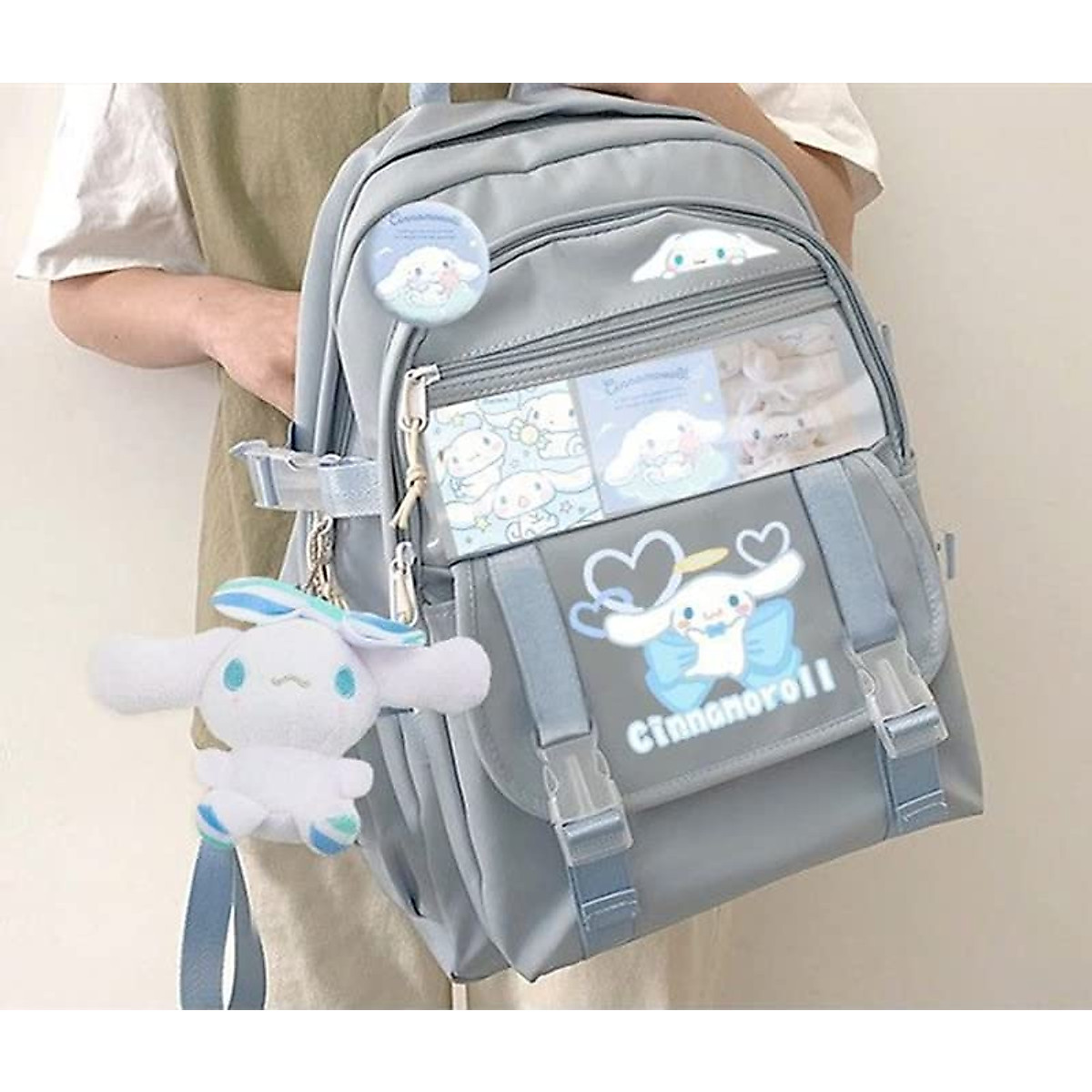 Edles Elves backpack school bag withe side pokect large suitable for boy girl ?hiking camping picnic (white, doll, card, badge)¡­