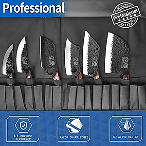 XYJ FULL TANG Camping Knives Set Chinese Butcher Vegetable Chef Knives Slice Boning Knives With Leather Sleeves&Roll Bag&Kitchen Tools