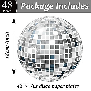 48 Pieces 7in 70s Disco Party Paper Plates for 70’s Party Supplies Gray and Blue Disco Ball Theme Dessert Plates for Birthday Baby Shower Boogie 1970s Disco Music 90s Bachelorette Party Decorations