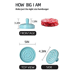 QUXIJA Burger Press 5" Ceramic Hamburger Press Patty Maker, Round Burger Smasher for BBQ, Grill Presses Burger Mold Ring, Griddle Accessories, Turquoise