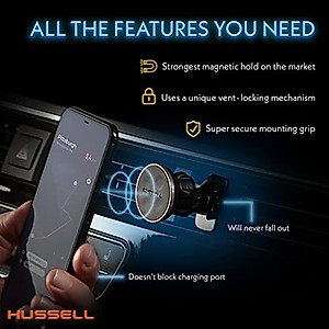 HUSSELL Mongoora Air Vent Car Phone Mount Holder - Magnetic Cell Phone Car Mount Universal for Any Smartphone, iPhone, Android - Rotating Car Phone Holder - Stocking Stuffers, White Elephant Gift