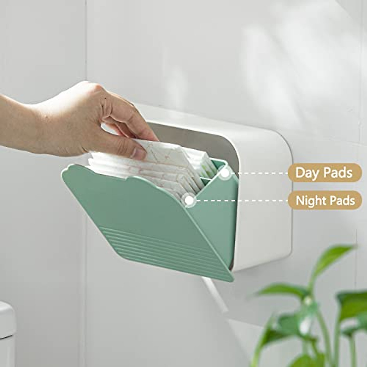Sanitary Napkin Pads Storage Organizer Bag, Female Sanitary Pad Holder for Girls Ladies Women, Bathroom Canister Container for Cotton Swabs, Green