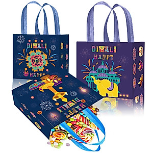 YVAINE 12 Pieces Happy Diwali Gift Bags Diwali Party Non-Woven Bags Festival of Lights Party Goodie Bags for Diwali Party Decoration Supplies