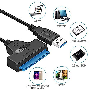 EYOOLD SATA to USB 3.0 Adapter Cable for 2.5 inch Hard Drive HDD/SSD Data Transfer, External Hard Drive Converter Support UASP (Black)