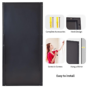 Koonmi Large Mirror Full Length 34"x76", Floor Body Mirror with Stand, Metal Frame Wall-Mounted Vanity Mirror, Hanging Leaning or Standing, Black