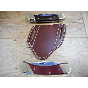 Pancake custom Leather knife Sheath fits a Buck 110/112 right draw. Buffalo leather. Golden Brown