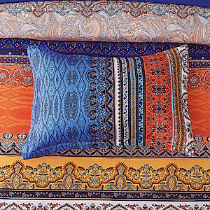 Boho Comforter Set Queen Size 8 Piece Bed in a Bag Burnt Orange Paisley Fall Comforter and Sheet Set Bohemian Striped Bedding Set,Soft Microfiber Complete Bedding Set