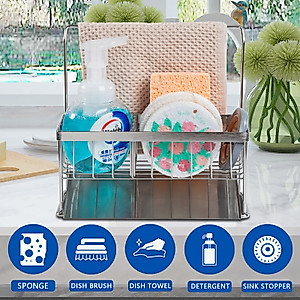 DorineRack Sponge Holder for Kitchen Sink,Stainless Steel Kitchen Sink Organizer, Rag Soap Brush Storage Rack, Sink Sponge Non-Slip Storage Rack Kitchen Bathroom Sink Essentials&Accessories