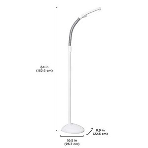 Verilux SmartLight Full Spectrum LED Modern Floor Lamp with Adjustable Brightness, Flexible Gooseneck and Easy Controls - Reduces Eye Strain and Fatigue - Ideal for Reading, Artists, Craft (White)