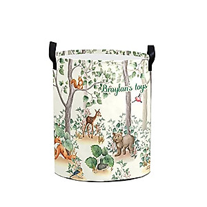 Woodland Animals Personalized Laundry Basket ,Custom Foldable Storage Bins Laundry Hamper for Nursery Pet Toys Clothes