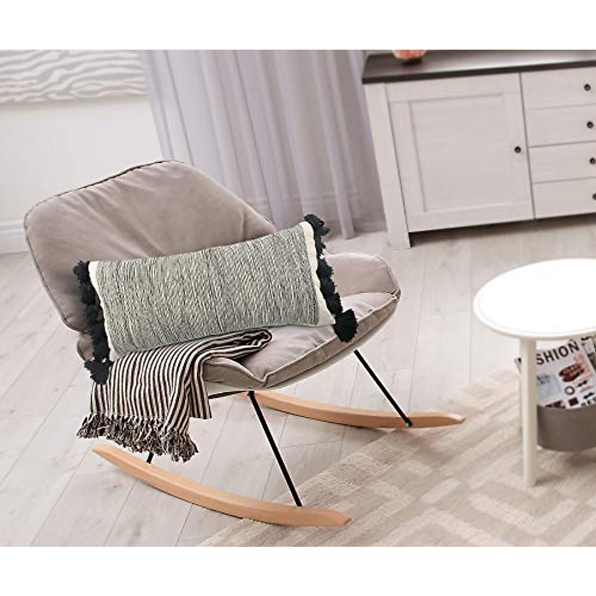 LR Home Distressed Fringe Pillow, 28"x12", Gray/Black/Ivory