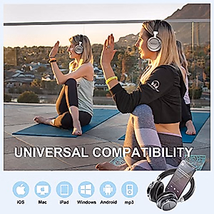 AUOUA Life On Music Wireless Bluetooth Headphones with Mic, Over Ear Headset with Microphone for PC, Lightweight Wired Headphone for iPad PC Laptop, Black