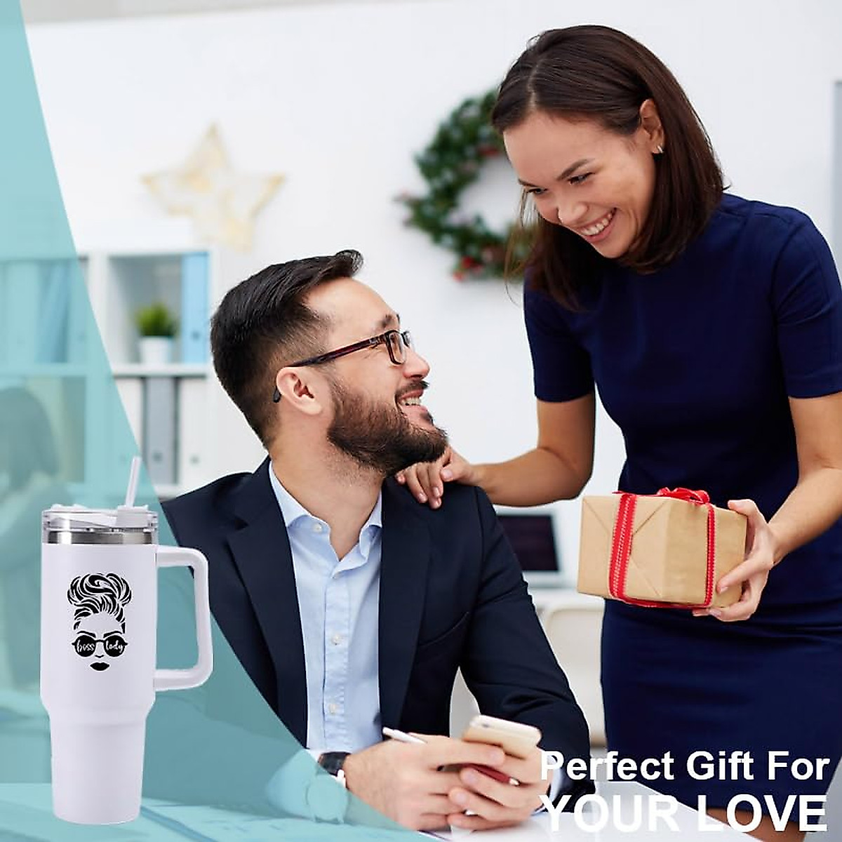 Boss Lady Gifts for Women - 40 oz Insulated Tumbler with Handle & Straw - Best Boss Appreciation Gift, Funny Coffee Mug for Work, Office, Birthday, Christmas, Farewell Gift for Boss or Coworker