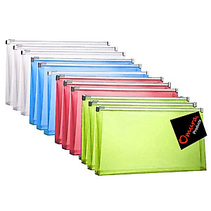 OMURA Plastic Envelopes with Zipper #10 Size (5.25" x 1" x 10"), (Pack 12)