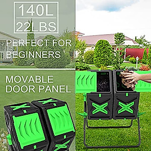 SQUEEZE master Large Dual Chamber Compost Bin Tumbler Outdoor Garden- Easy Rotating- Sturdy Steel Frame-Fast Composting (Green, 2 × 18.5 Gallon)