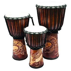 New Djembe Standard linecarv, 20" tall, 10" head, NK190 Dragon