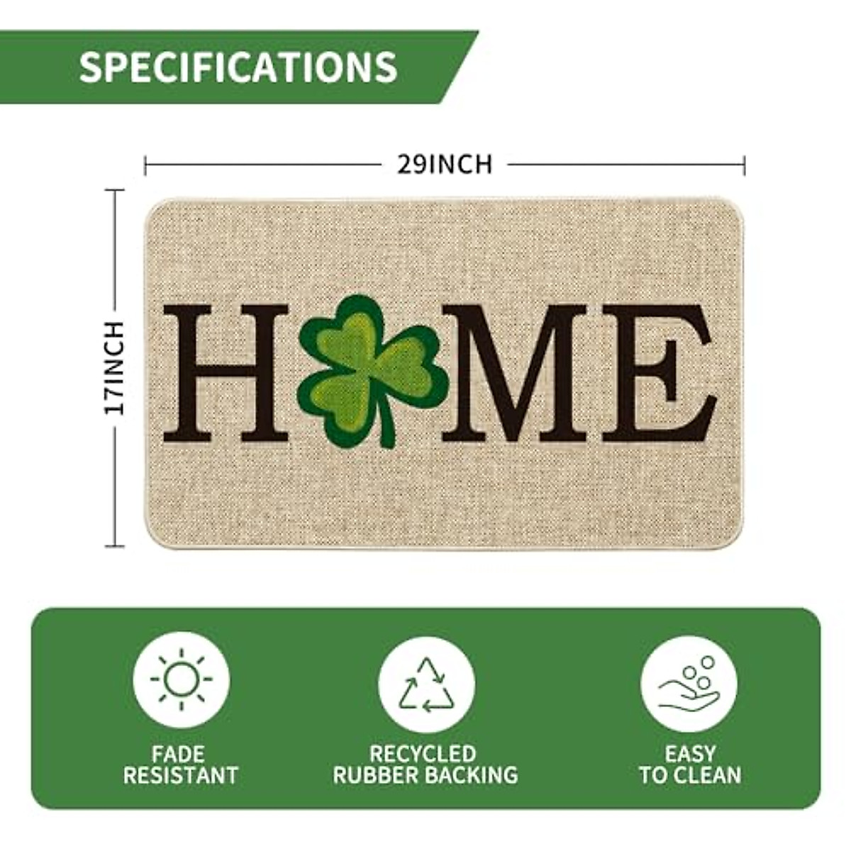Artoid Mode Home Clover Shamrock Decorative Doormat, Seasonal Spring St. Patrick's Day Holiday Home Low-Profile Floor Mat Switch Mat for Indoor Outdoor 17 x 29 Inch