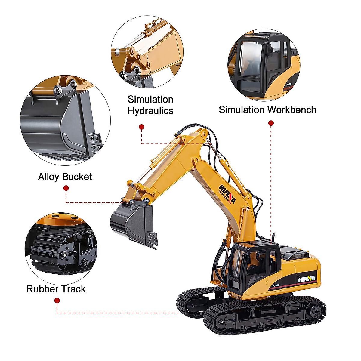 TEMA1985 Full Functional Remote Control Excavator Construction Tractor, Excavator Toy with 2.4Ghz Transmitter and Metal Shovel