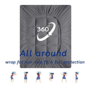 Queen Size Mattress Topper for Back Pain, Cooling Extra Thick Mattress Pad Cover with 8-21 inch Deep Pocket, Plush Pillow Top Mattress Topper Overfilled with Down Alternative, Queen Size, Dark Grey