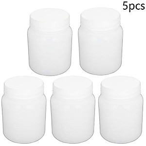 Othmro 5Pcs 300ml Plastic Bottles, Lab Cylindrical Chemical Reagent Bottle, Wide Mouth Laboratory Reagent Bottle, Sample Sealing Liquid Storage Container for Food Store White