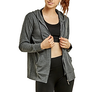 Sofra Women's Thin Cotton Zip Up Hoodie Jacket, Charcoal, Large