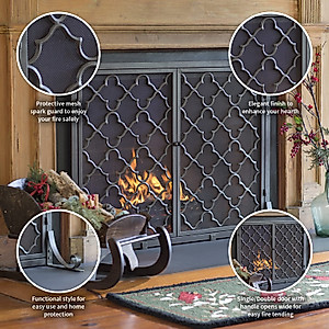 Plow & Hearth 66A35-PWT Small Geometric Screen with Doors, 38''W x 31, Pewter
