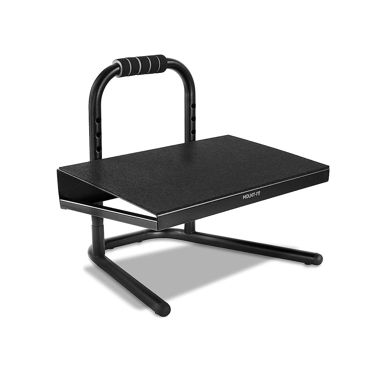 Mount-It! Mobile Standing Desk, Height Adjustable Stand Up Computer Work Station and Height Adjustable Foot Rest with Handle, Six Height Settings, and Anti-Slip Padded Surface