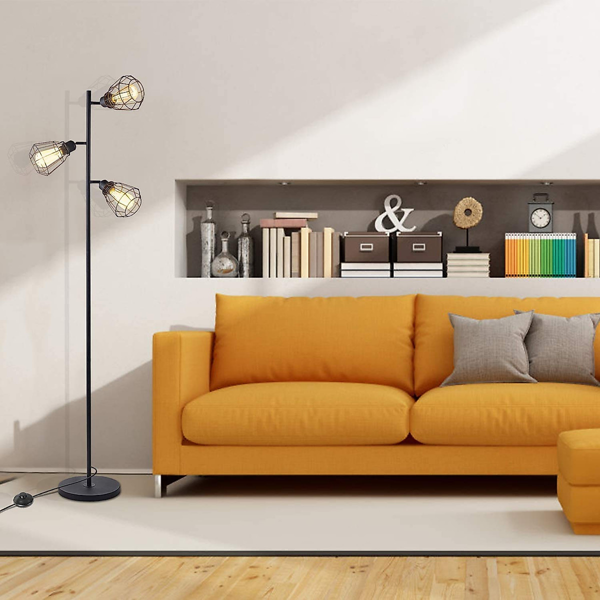 Floor lamp Industrial Floor Lamp 3 Head Lamp Fixture Compatible with Living Room Rustic Floor Lamp with 3 Light Bulbs