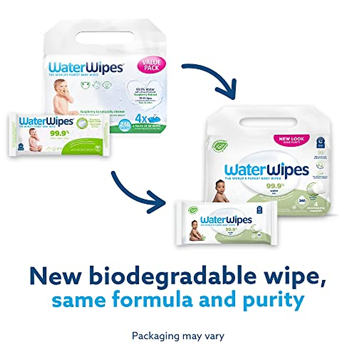 WaterWipes Plastic-Free Textured Clean, Toddler & Baby Wipes, 99.9% Water Based Wipes, Unscented & Hypoallergenic for Sensitive Skin, 240 Count (4 packs), Packaging May Vary