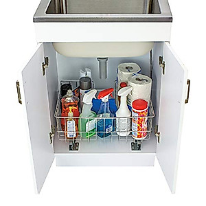 Transolid TCAB-2420-WS 24-in Laundry Cabinet Sink, Stainless Steel High Arc Faucet, and Basket, White