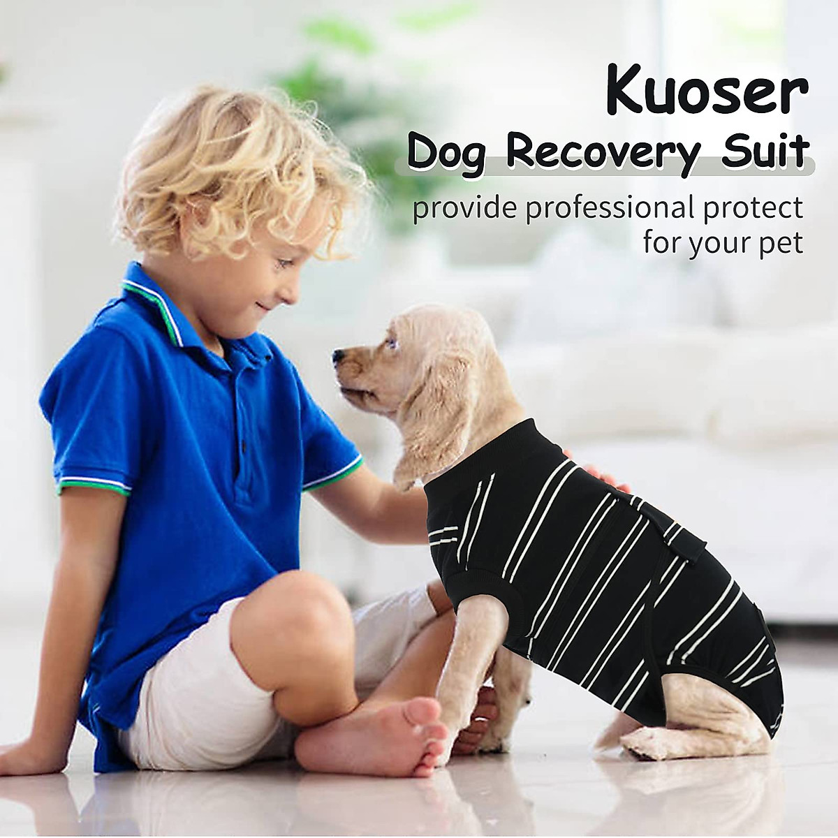Kuoser Dog Surgery Suit Female Spay, Soft Dog Recovery Suit Male Neuter Anti Licking Dog Onesie E-Collar & Cone Alternative, Breathable Dog Surgical Suit for Surgery Recovery, Black Strips XL