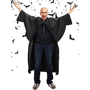 Ramede Halloween Wizard Costume with Black Capes Bald Cap Hairnet and False Nail Finger Tips for Holiday Cosplay Party Men (Large)